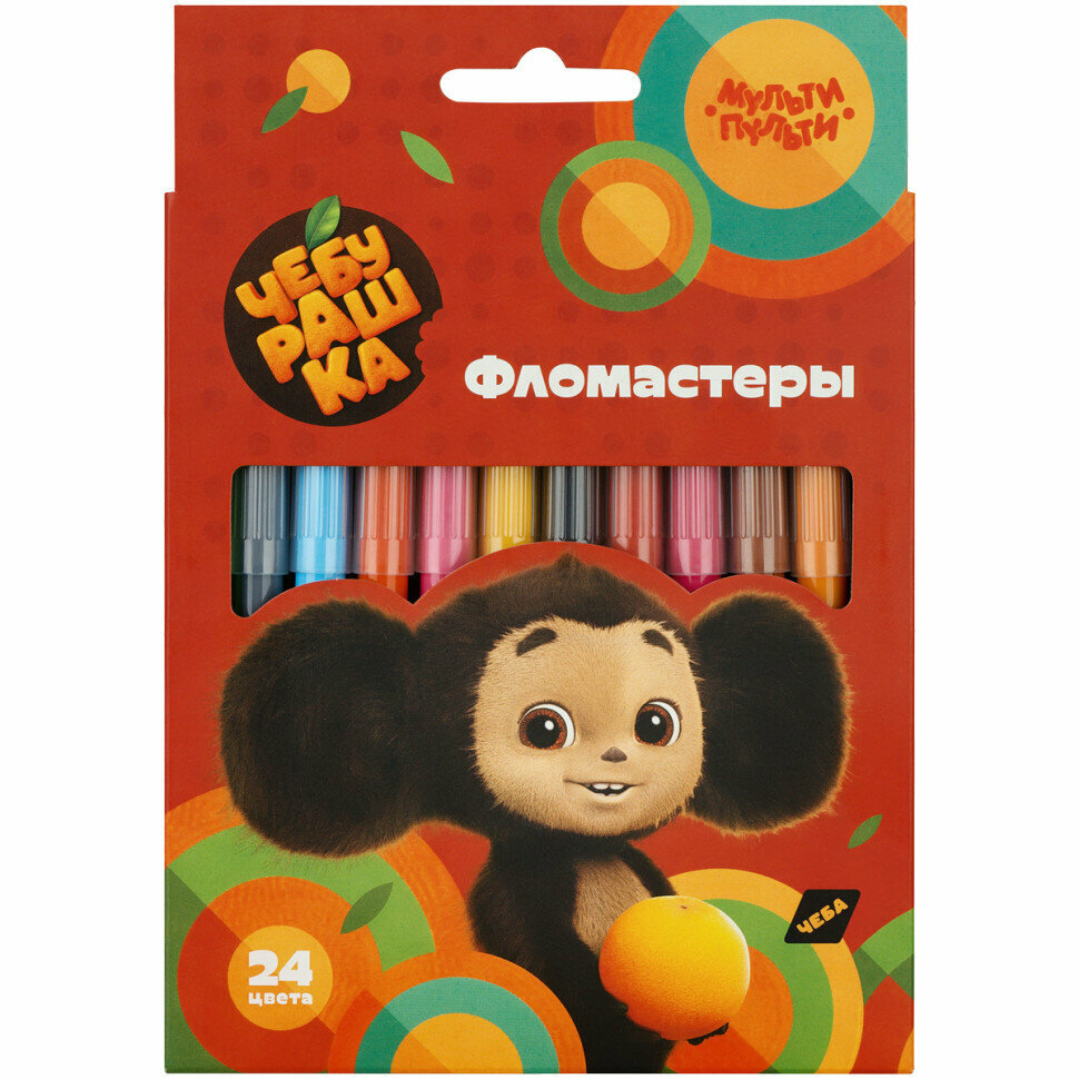 Фломастеры Мульти-Пульти "Чебурашка", 24цв, смываемые, картон, европодвес, 357219