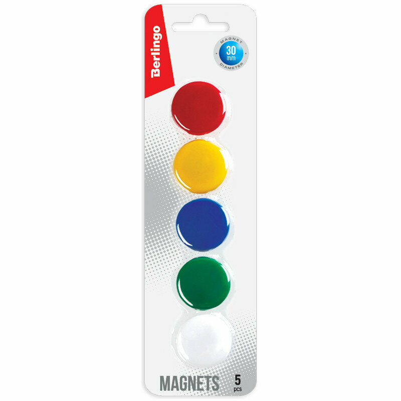 Магнит для досок Berlingo 30мм, 5шт, ассорти, европодвес, 135180