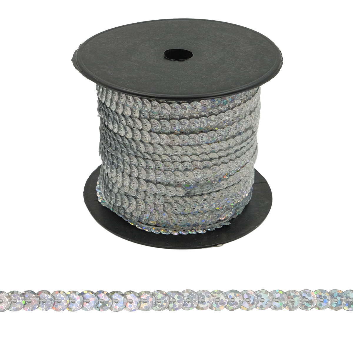 Тесьма декоративная отделочная с пайетками, 6 мм × 73 м, цвет серебристый