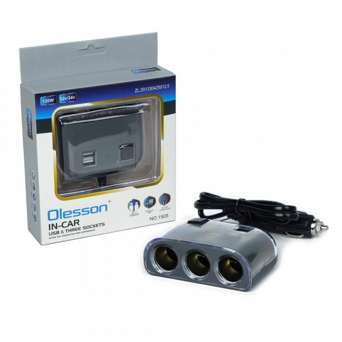 Разветвитель прикуривателя на 3 гнезда (2xUSB)