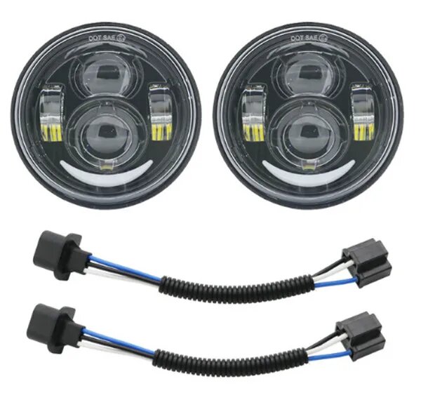 Двойная светодиодная фара 4,5 дюйма для мотоцикла Fat Bob FXDF '08-позже, мотоциклетный проектор, двойная фара Темно-синий, With DRL Black1 H13