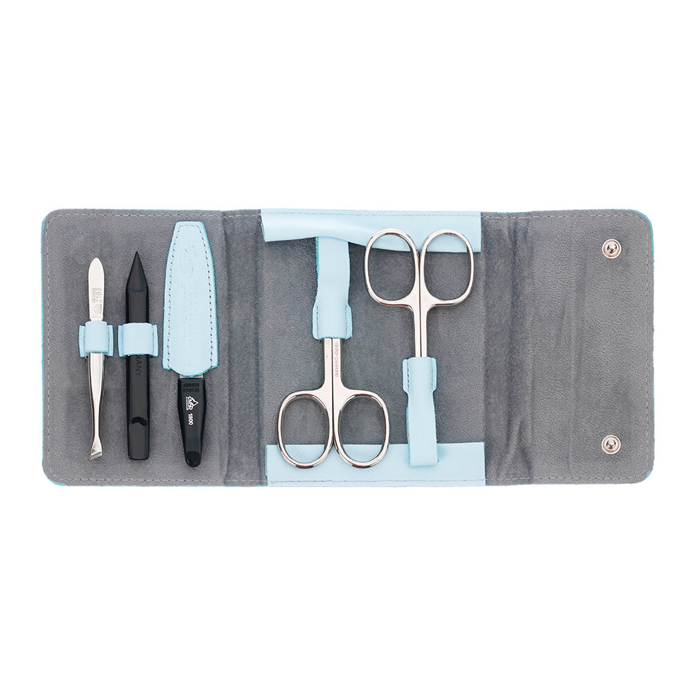 Маникюрный набор Erbe, 5пр. Футляр: натур. кожа, цвет голубой, шт