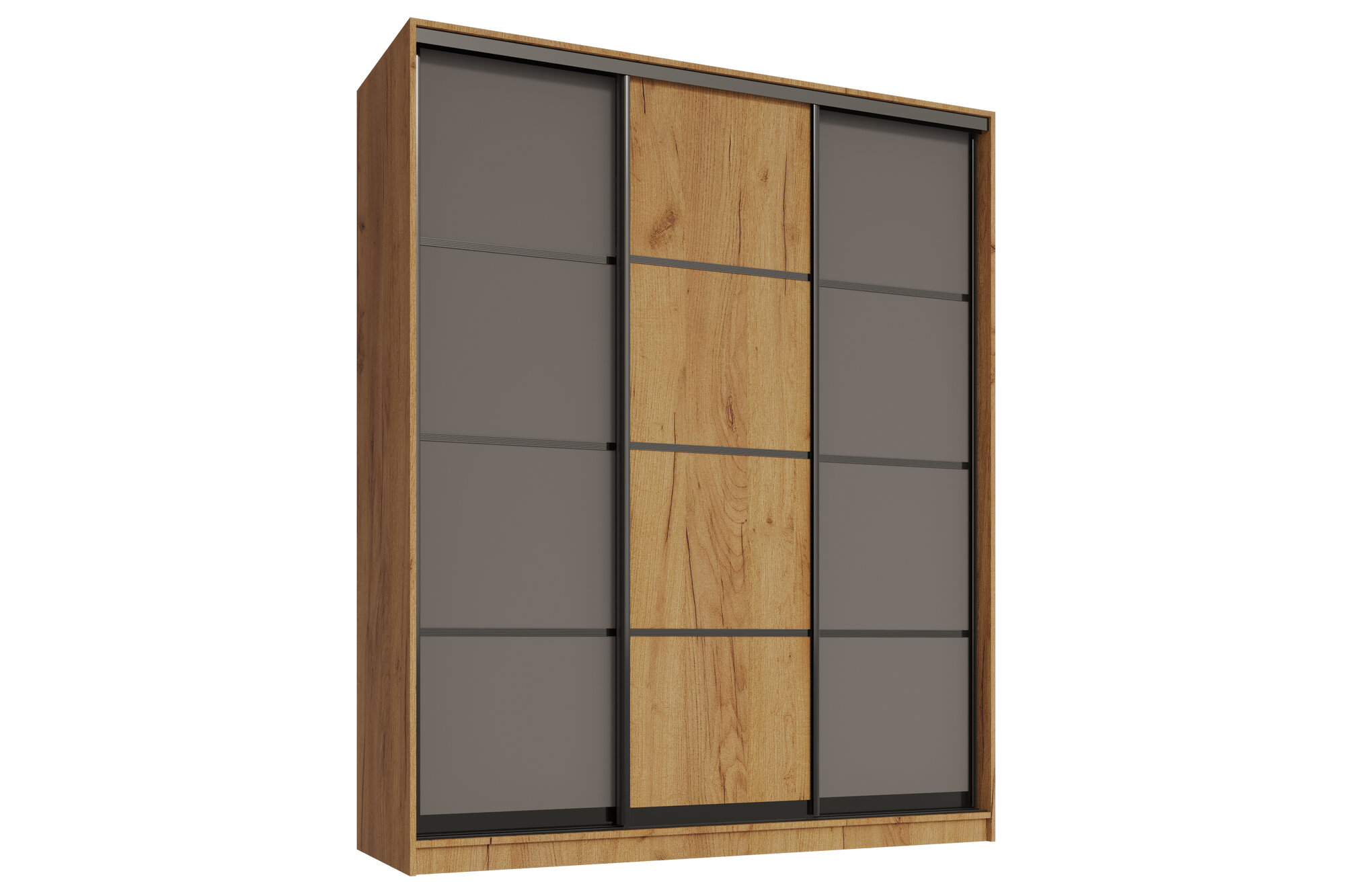 Шкаф купе, для одежды Айсберг 3, МФ-Купе, 180х60х240, белье/платье/белье, цвет дуб крафт золотой и графит, профиль черный