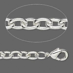 Цепочка с замком, 5х3.5мм, базовый материал - сталь, посеребренная, 45 см, готовая, 1 шт.