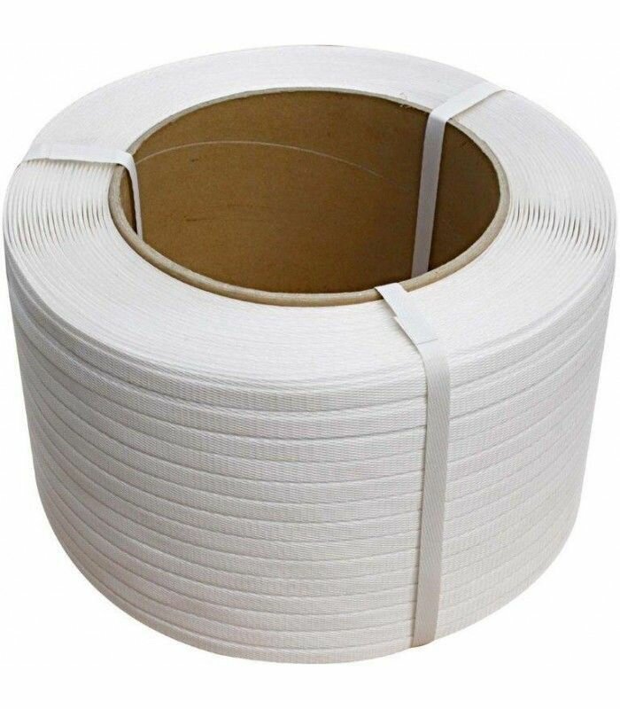 Стреппинг лента 19мм х 1,0мм х 1000м, полипропиленовая стрепп-лента, бобина 1000м, разрывная нагрузка 330кГс, цвет белый