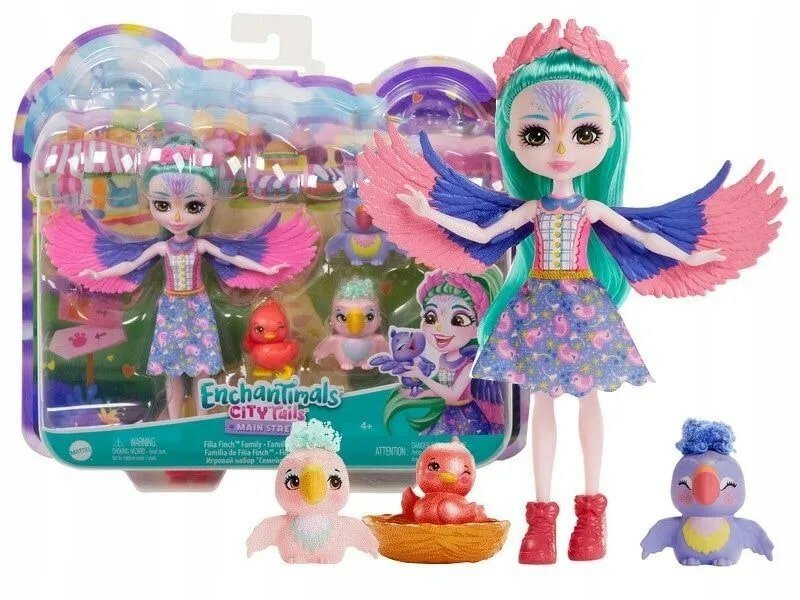Кукла с питомцами Mattel "Enchantimals", Зяблик Филии Финч и 3 птенца