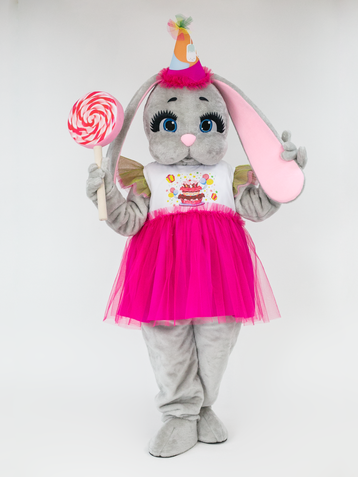 Ростовая кукла CarnivalLand Зайка Грей серая в платье Ириска р. 44-52, Карнавальный костюм