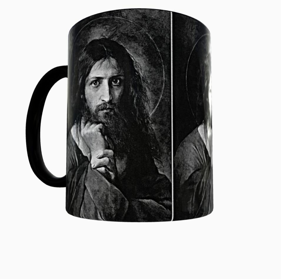 Кружка (Бокал) - Оберег, Древнее самое пронзительное и мистическое изображение любимого Иисуса Христа, Мой судия, Уникальный, эксклюзивный бокал, авторской, ручной работы, 330 мл