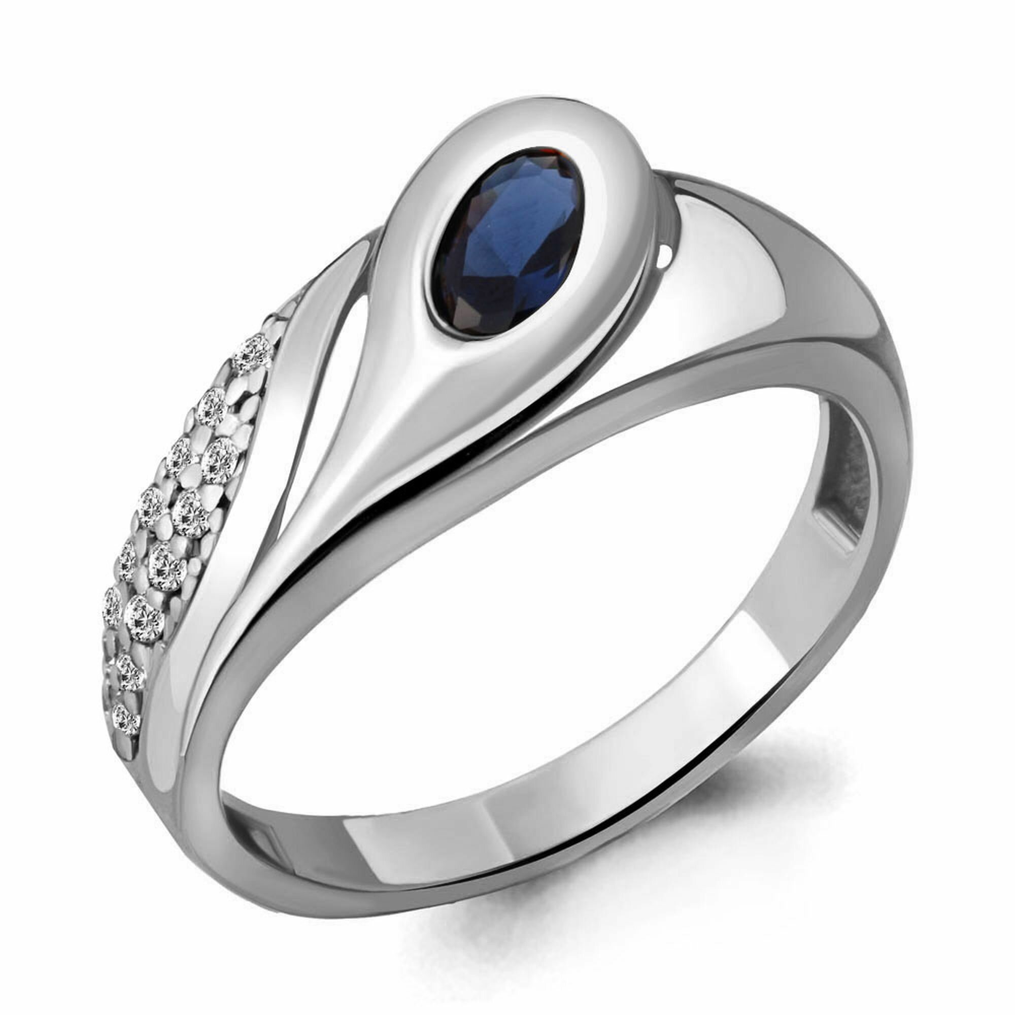 Кольцо, серебро, 925 проба, родирование, фианит, сапфир синтетический