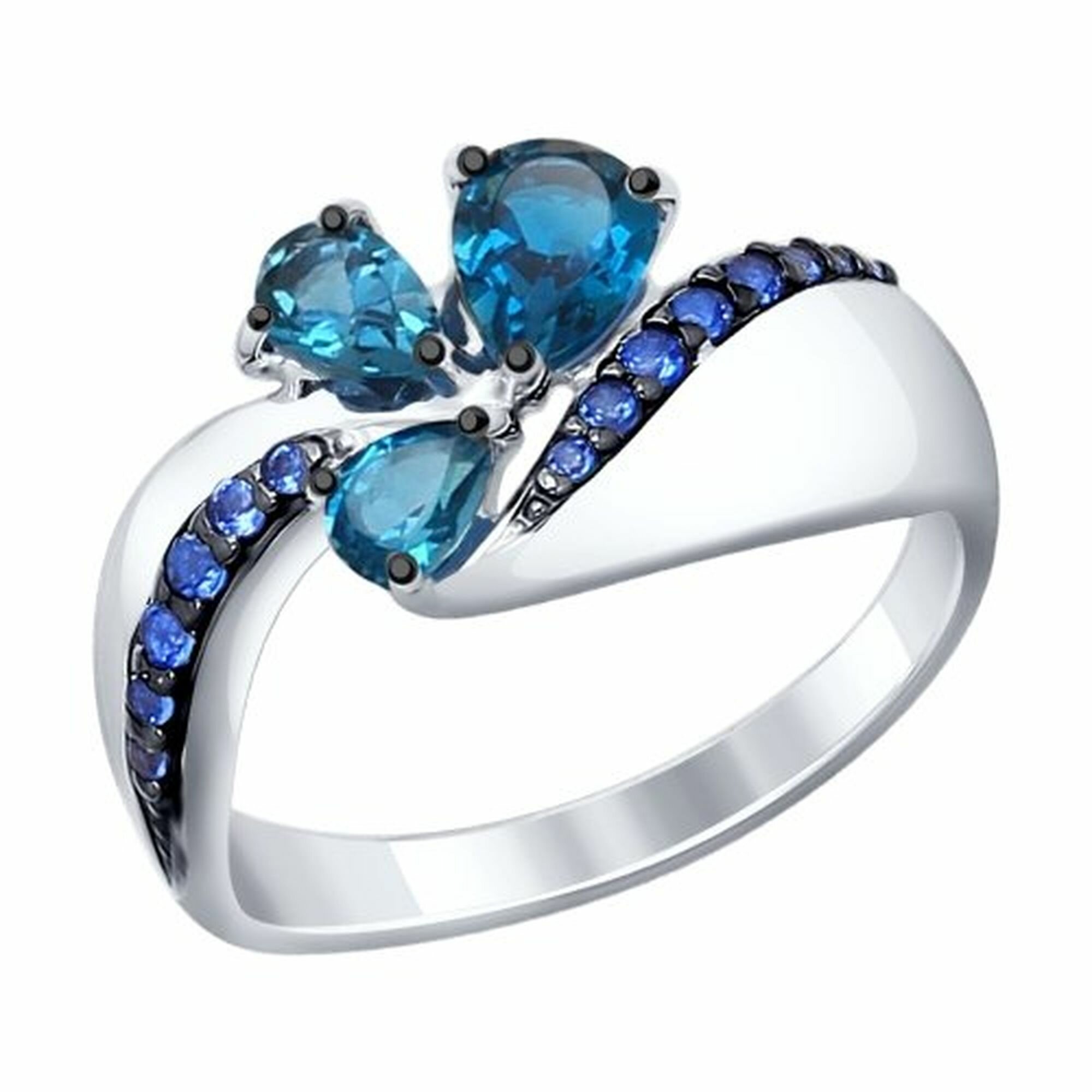 Кольцо, серебро, 925 проба, родирование, фианит, Лондон топаз