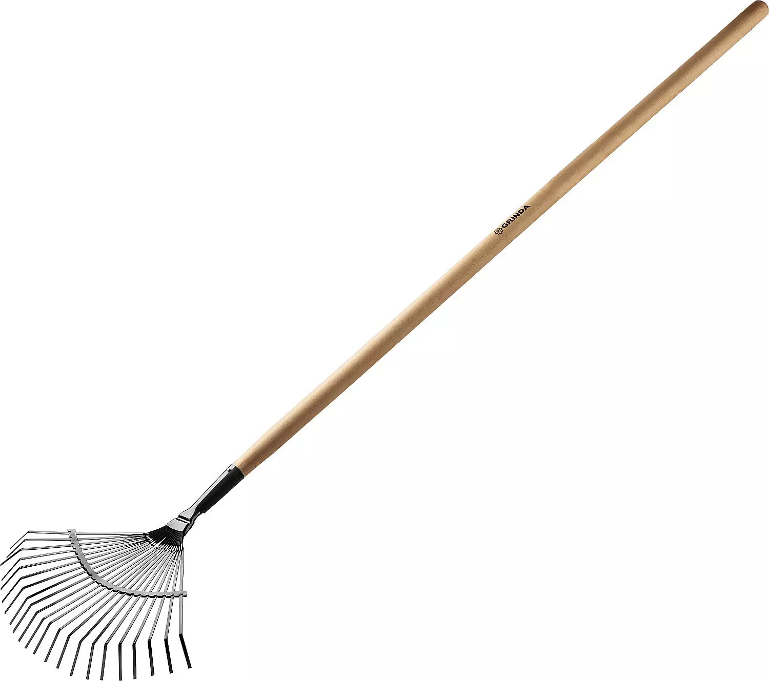 Садовые веерные грабли GRINDA 440х260х1500 мм, 22 плоских зубца, с деревянным черенком 39593