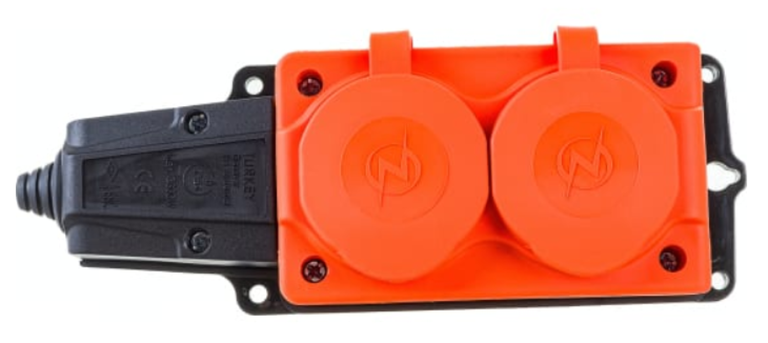 Блок розеток NE-AD 2 гнезда, 16А IP44 с заземлением и крышками, каучук черный/оранжевый, 4112 / колодка электрическая для удлинителя