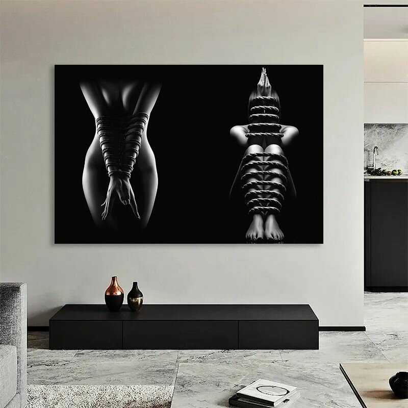 Картина "Эротика, девушки", 60x80 см, на подрамнике, дерево, черно-белая