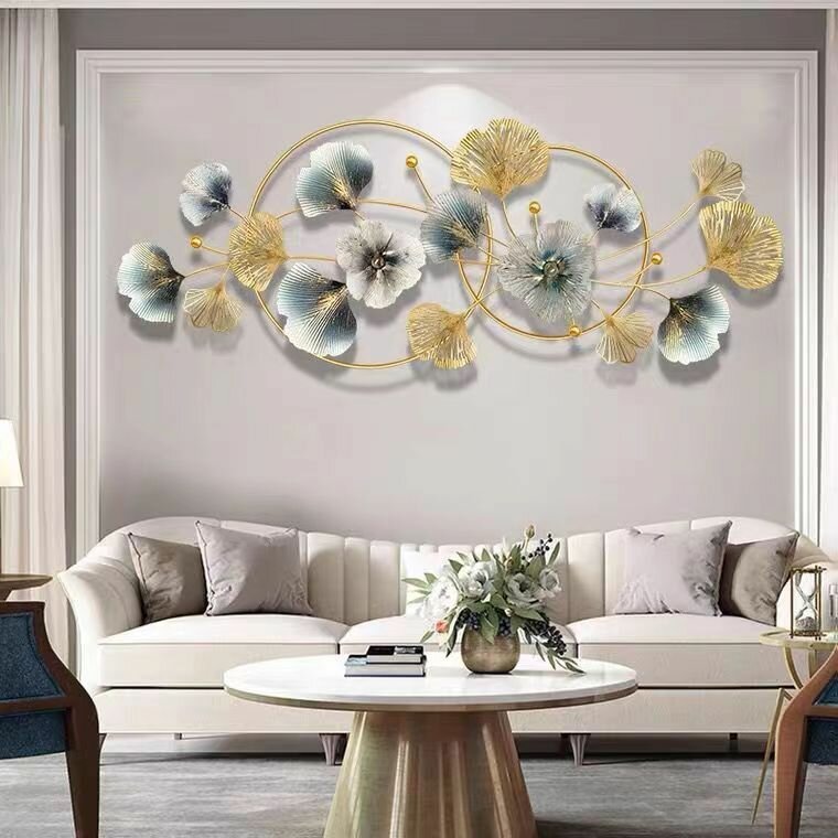 Кольцо гинкго билоба 160 см для украшения стен, стильное металлическое панно в 3D, декор для гостиной и интерьера
