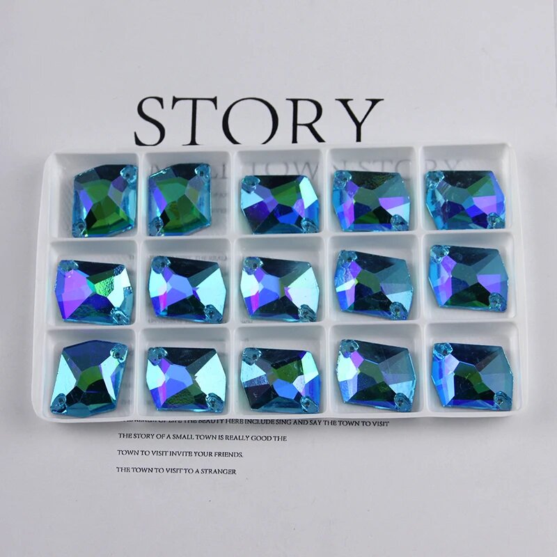 Стеклянные кристаллы AB формы листа для декора Бирюзовый, 9x12mm 48pcs, aquamarine ab