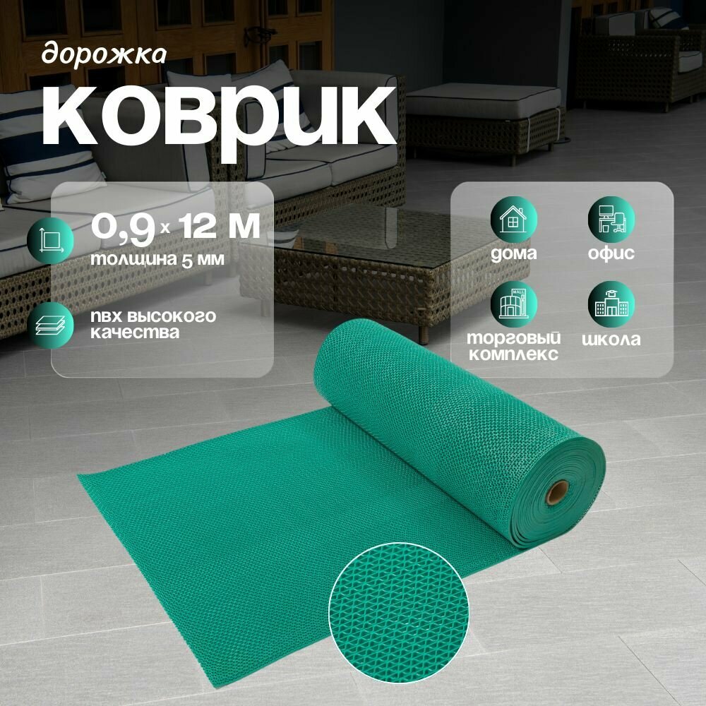 Коврик дорожка резиновый в рулоне Sanstep 0,9х12 м для улицы и офиса грязесборный, уличный для обуви, для прихожей, для входной двери, грязезащитный.