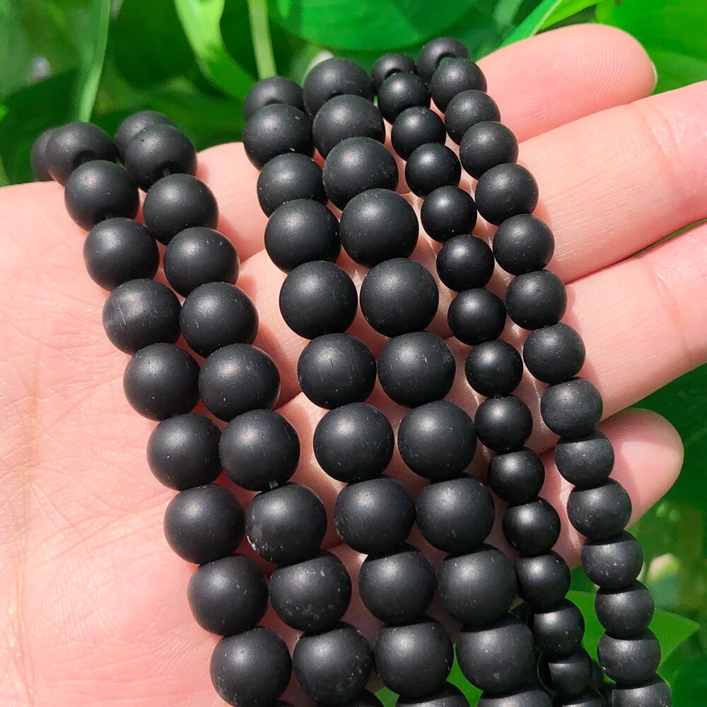 Матовые агаты бусины GMB724 4/6/8/10 мм Черный, 8mm 44-46pcs beads, Black Agate