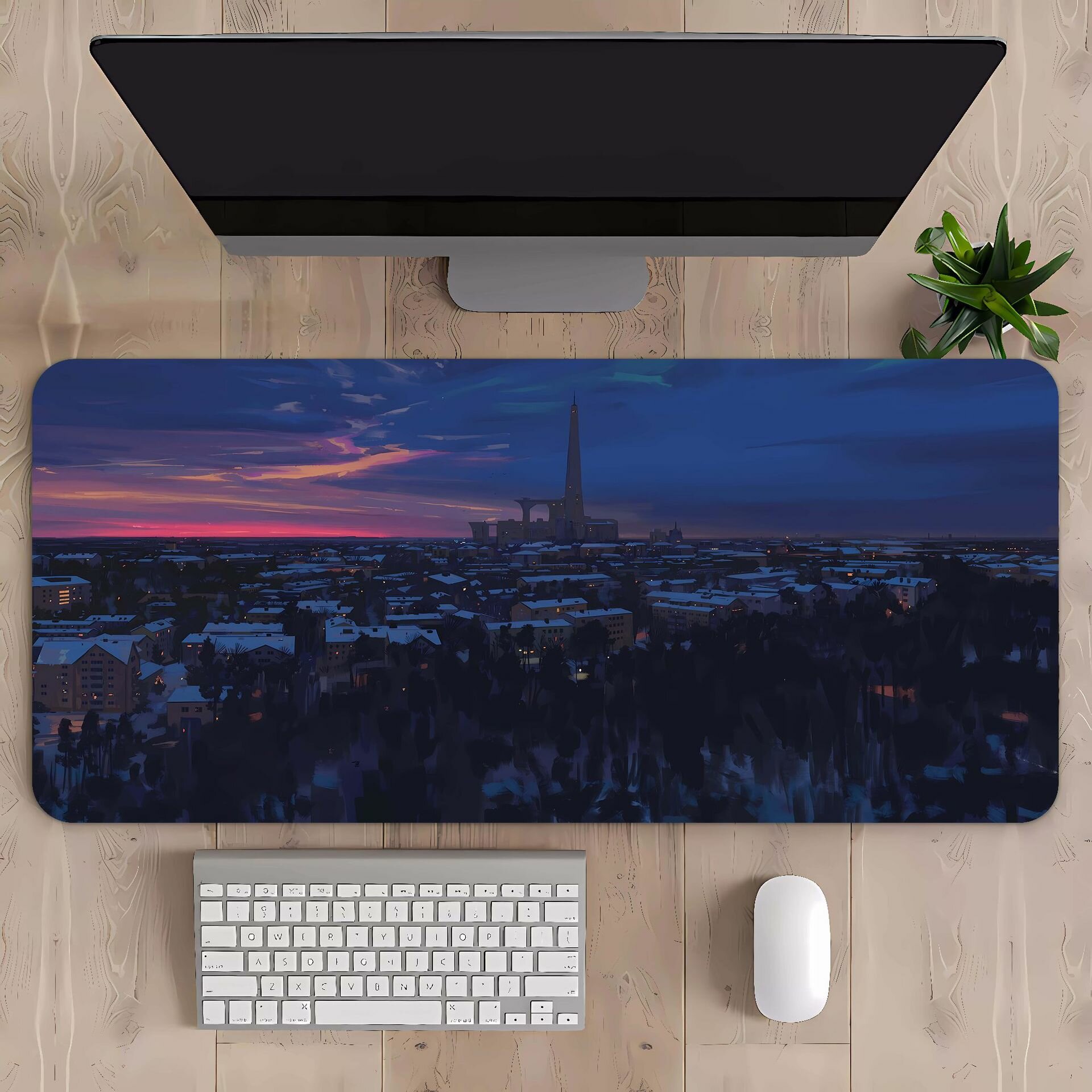 Коврик для мыши Liangcaida "B23-Город", нескользящий, горный пейзаж, ткань, 1000x500 мм