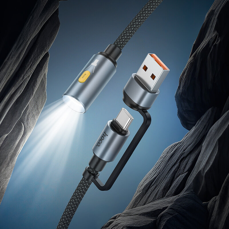 Hoco / Портативный кабель-фонарик ночник - брелок адаптер UA38C 2в1 USB/Type-C USB-C to LED черный (не совместим с iPh и Sams)