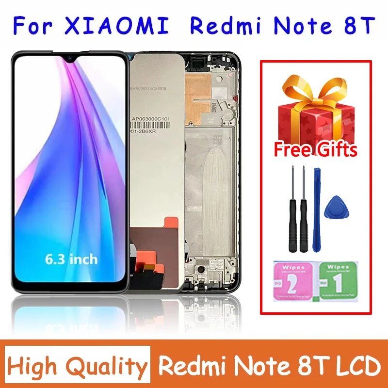 6,3 "IPS для Xiaomi Redmi Note 8T ЖК-дисплей с сенсорным экраном для Redmi Note8T M1908C3XG запасные части для ЖК-дисплея Black No Frame