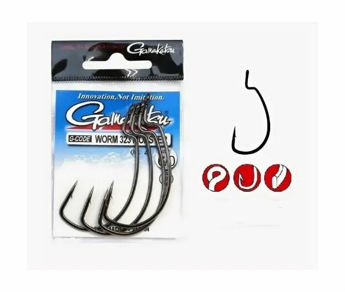Крючки для рыбалки офсетные металлические набор на щуку и сома, Gamakatsu Worm 323 MONSTER HOOKS BLACK разм. 7/0 4шт. по 1 упак, снасти карповые летние Япония