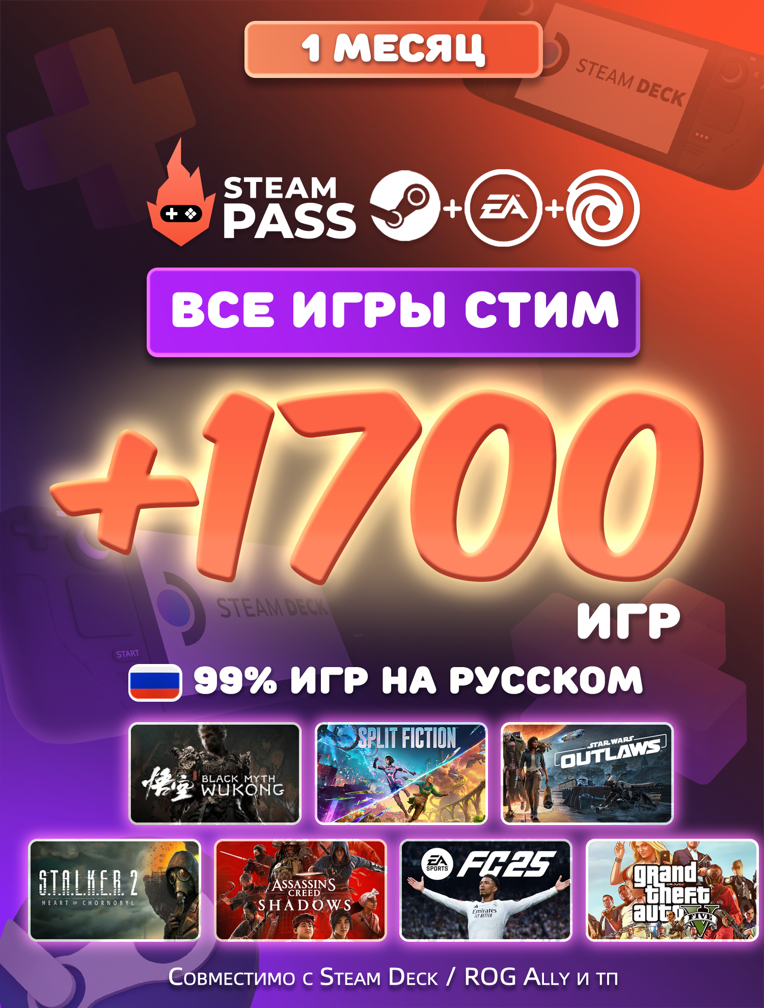 Подписка на игры Steam 1 месяц базовая