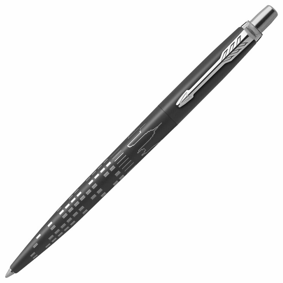 Ручка шариковая PARKER "Jotter New York Black CT", корпус черный лак, детали из нержавеющей стали, синяя, 2187554, 144356