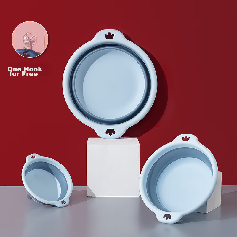 BUBM Foldable Adult Face Basin, Travel, Business Trip, Outdoor, Dormitory, Portable Laundry Basin, Foot Soaking Basin, Blue, Large Size