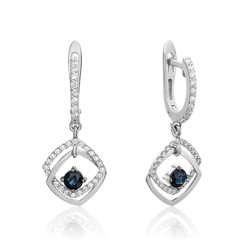 Серьги, белое золото, 585 проба, сапфир, бриллиант