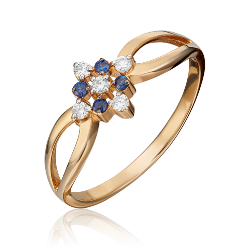 Кольцо, красное золото, 585 проба, сапфир, бриллиант