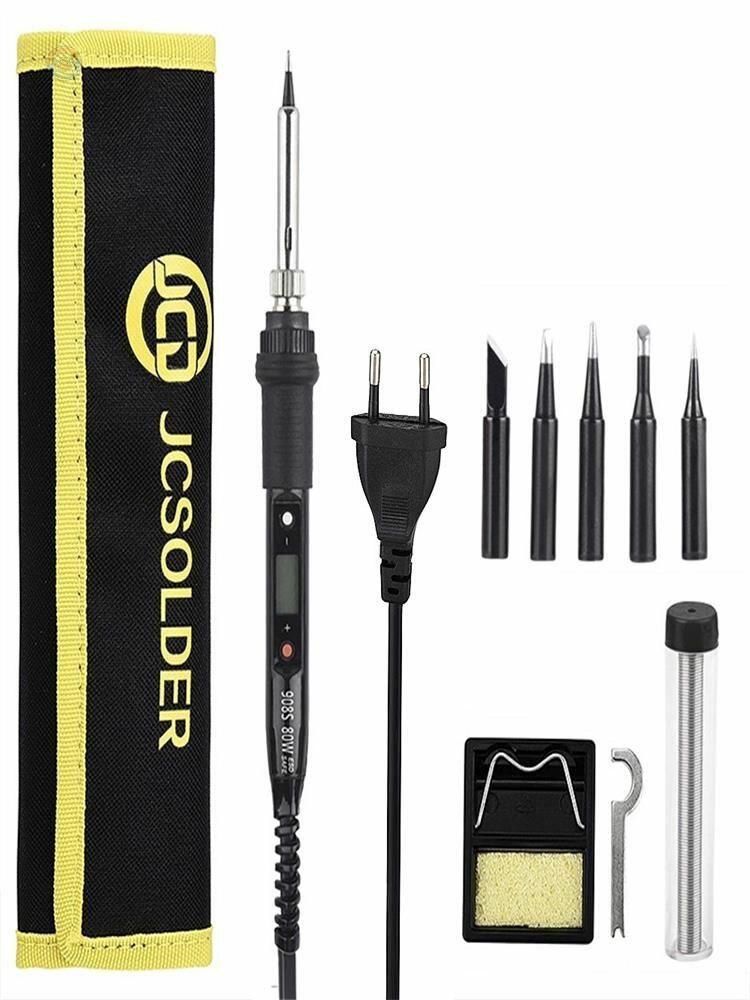 Набор паяльника JCD 908S, 80 Вт с регулировкой температуры 200-450 C, универсальный комплект для пайки в чемодане, портативный инструмент для дома и мастерской