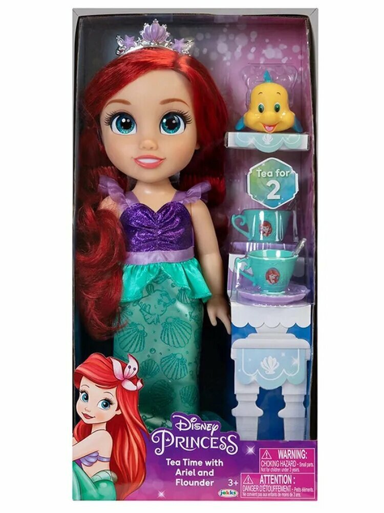 Дисней кукла шарнирная Jakks Disney Princess Tea Time with Ariel and Flounder / Игрушечный набор для послеобеденного чая принцессы русалки Ариэль, подходящий в качестве подарок на день рождения