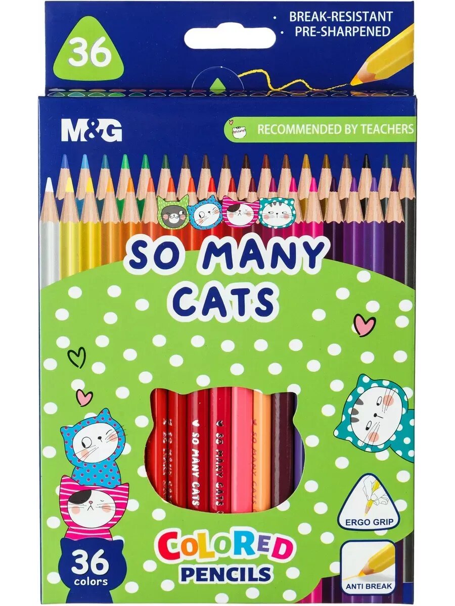 Карандаши цветные, трехгранные, 36 цветов