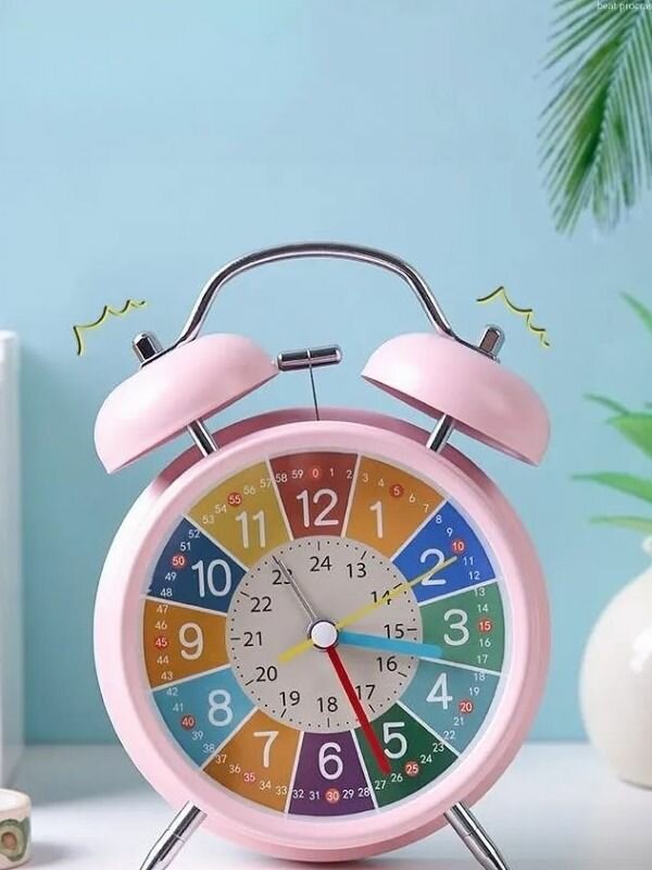 Часы обучающие с цветным циферблатом детские АМ-242, цвет белый / Будильник настольный