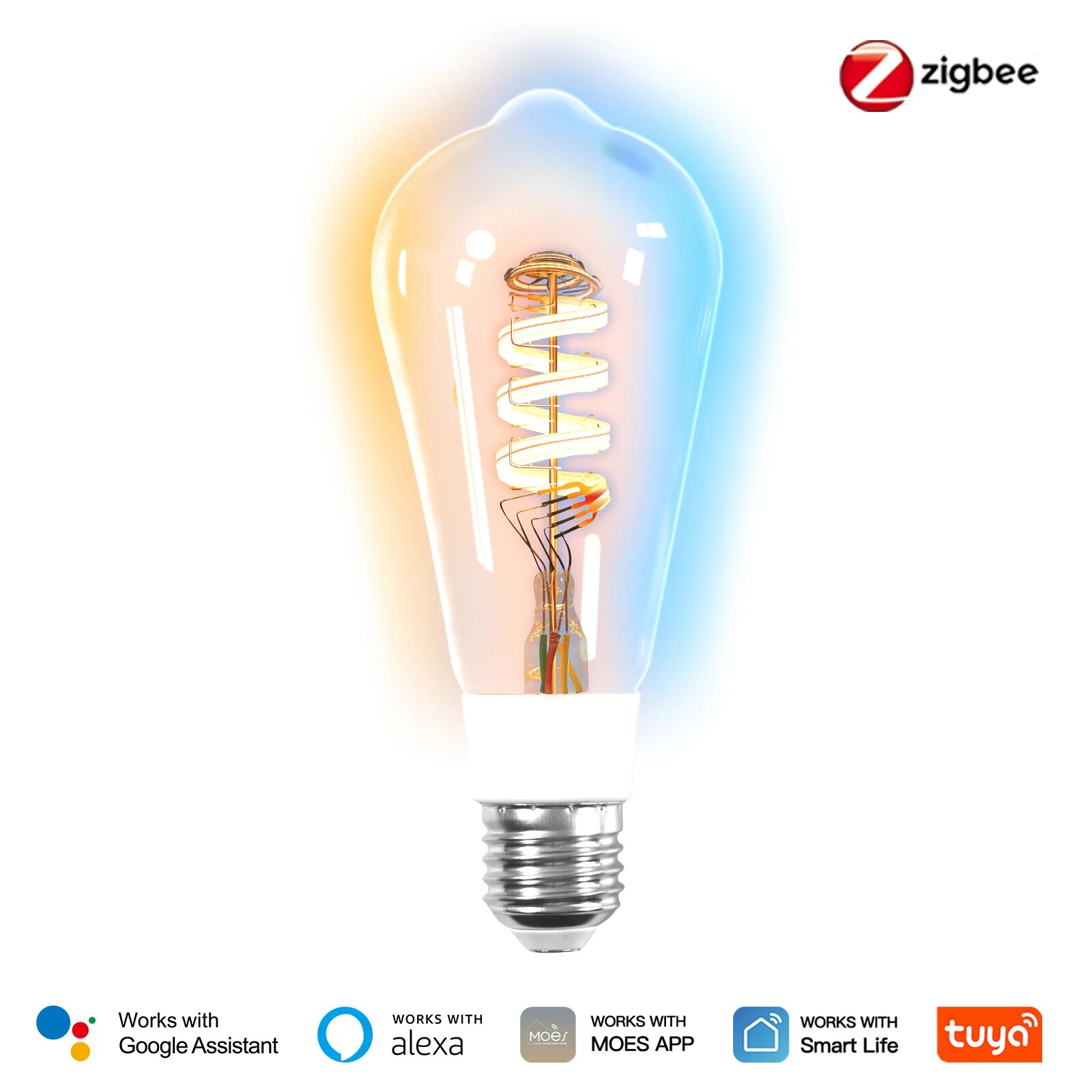 Умная светодиодная лампа MOES Smart ST64 Edison RGB Zigbee ST64 Bulb