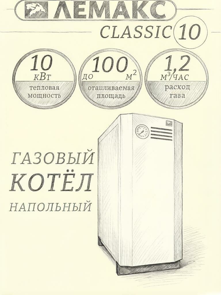Газовый напольный котел Лемакс "Classic-10" авт. SIT, открытая камера сгорания