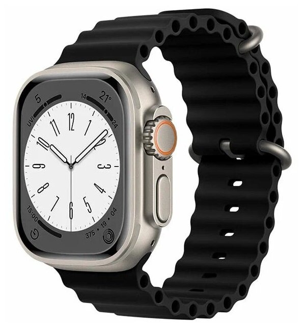 Cиликоновый спортивный рифлёный ремешок Ocean Watch для Apple Watch 42,44,45 mm черный
