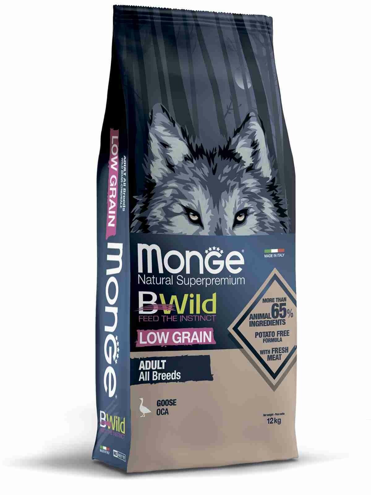 Monge Dog BWild LOW GRAIN низкозерновой корм из мяса гуся для взрослых собак всех пород 12 кг