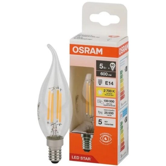 Светодиодная лампа Ledvance-osram Osram LED STAR CL BA60 5W/827 220-240V FIL CL E14 600lm