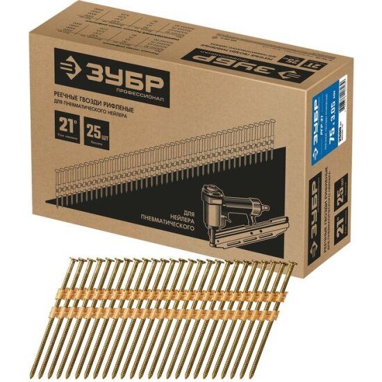 Реечные гвозди рифленые Зубр РГР-21 75 мм 21°. 2500 шт. 305392-75