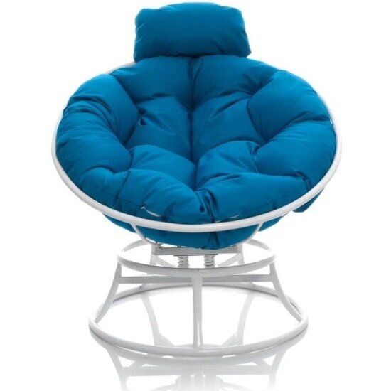 Садовое кресло M-group м-групп папасан пружинка мини без ротанга белое, голубая подушка