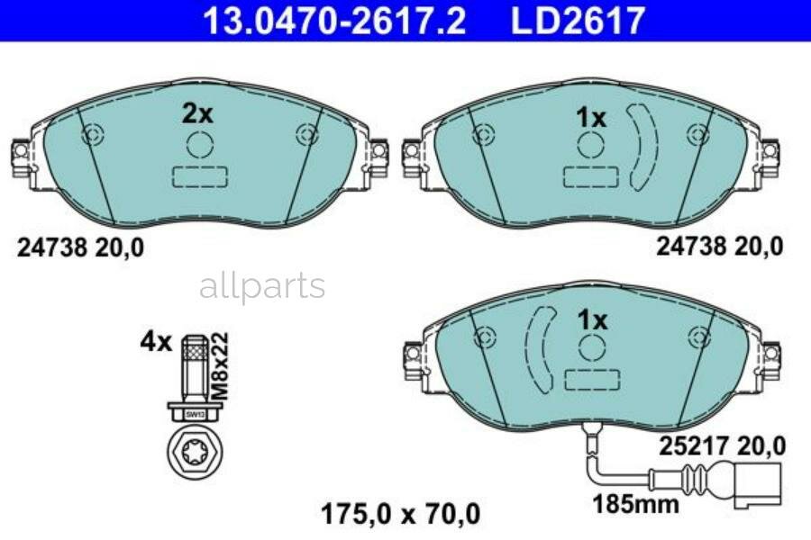 ATE 13.0470-2617.2 Колодки тормозные дисковые перед CERAMIC VW GOLF VII, AUDI A3, SKODA OCTAVIA 13-