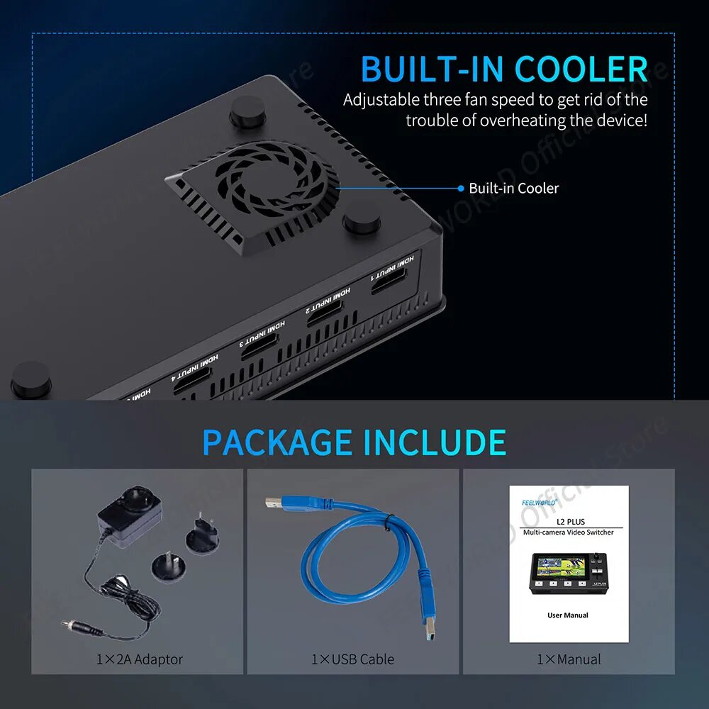 FEELWORLD L2 PLUS 5,5-дюймовый сенсорный ЖК-экран с хроматической клавишей и наложением логотипа, многокамерный видеокоммутатор для интервью на свадьбу