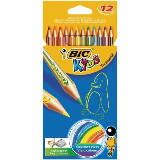 Карандаши цветные Bic "Tropicolors2" 12 цветов, заточенные, картон. упаковка, европодвес