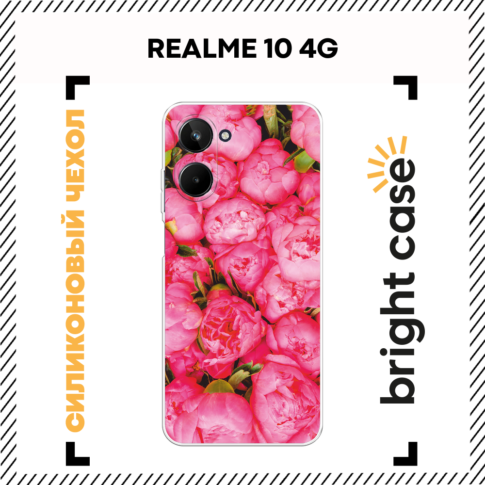 Силиконовый чехол на Realme 10 4G / Реалми 10 4G с принтом Пионы