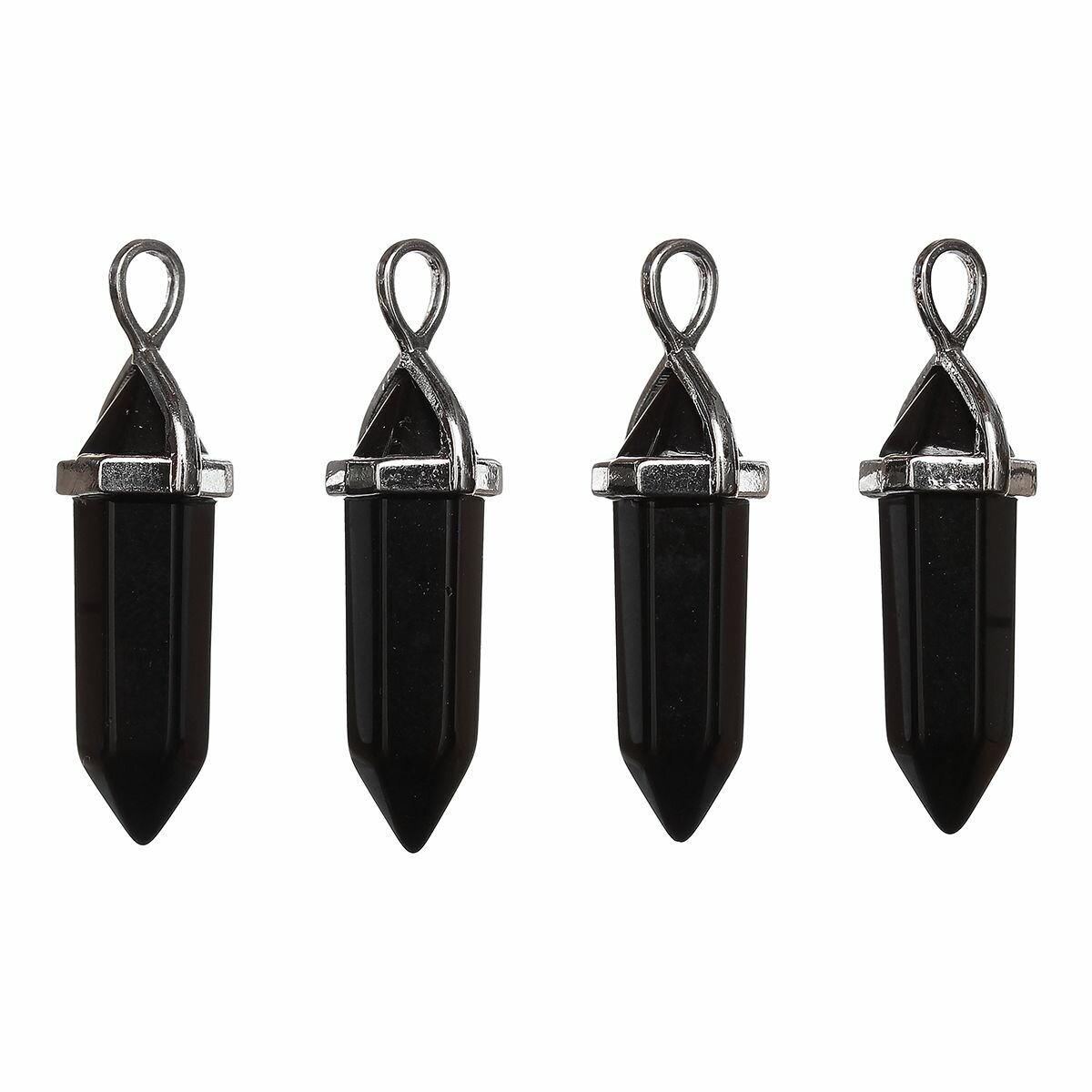 Подвеска каменная, 40х13х11мм, в форме кристалла, базовый материал - камень, агат черный с держателем стального цвета, 1 шт.