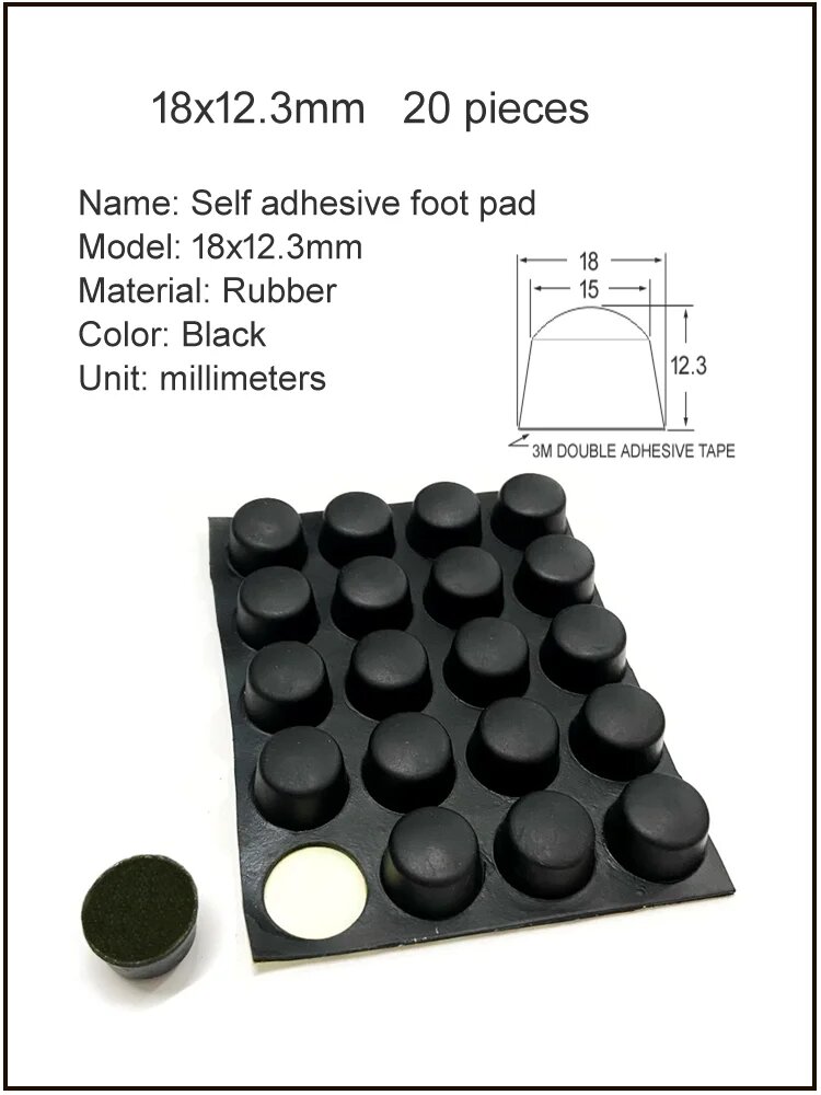 Черный буферный блок для предотвращения столкновений, резиновая самоклеящаяся подставка для ног, мебельный шкаф, электроприборы, противоскользящие ножки 18x12.3mm 20pieces