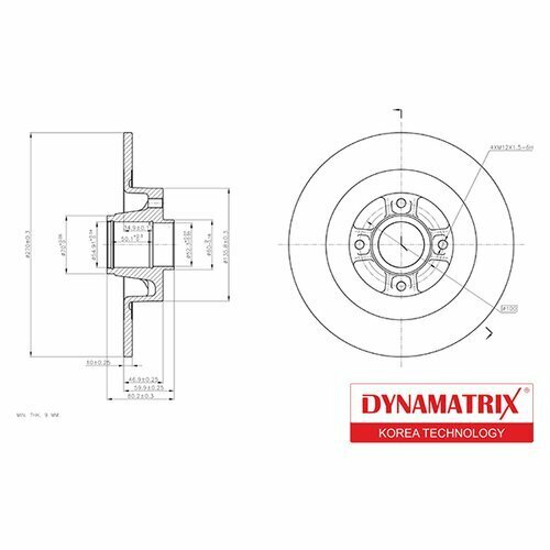 Диск тормозной с подшипником Dynamatrix-Korea DBD1443 для Renault Megane II, Scenic II