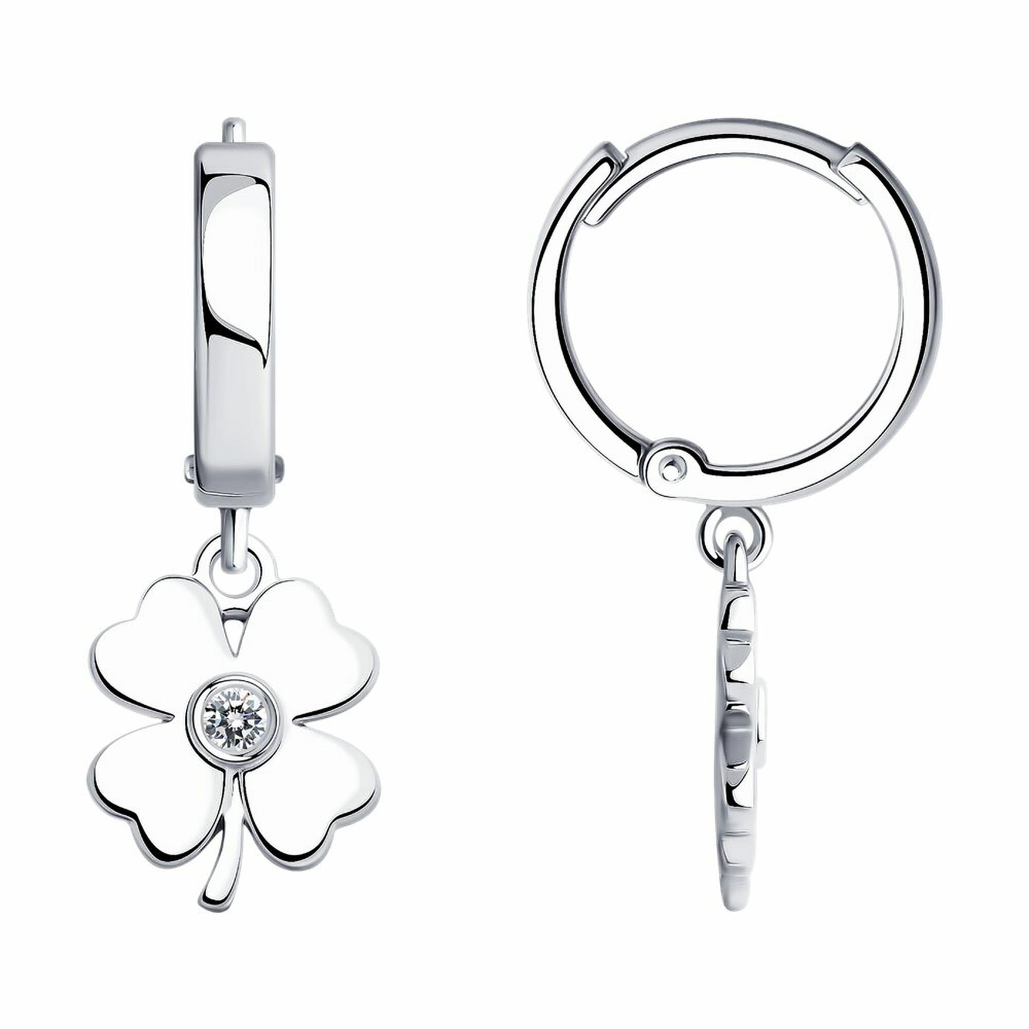 Серьги, серебро, 925 проба, родирование, фианит