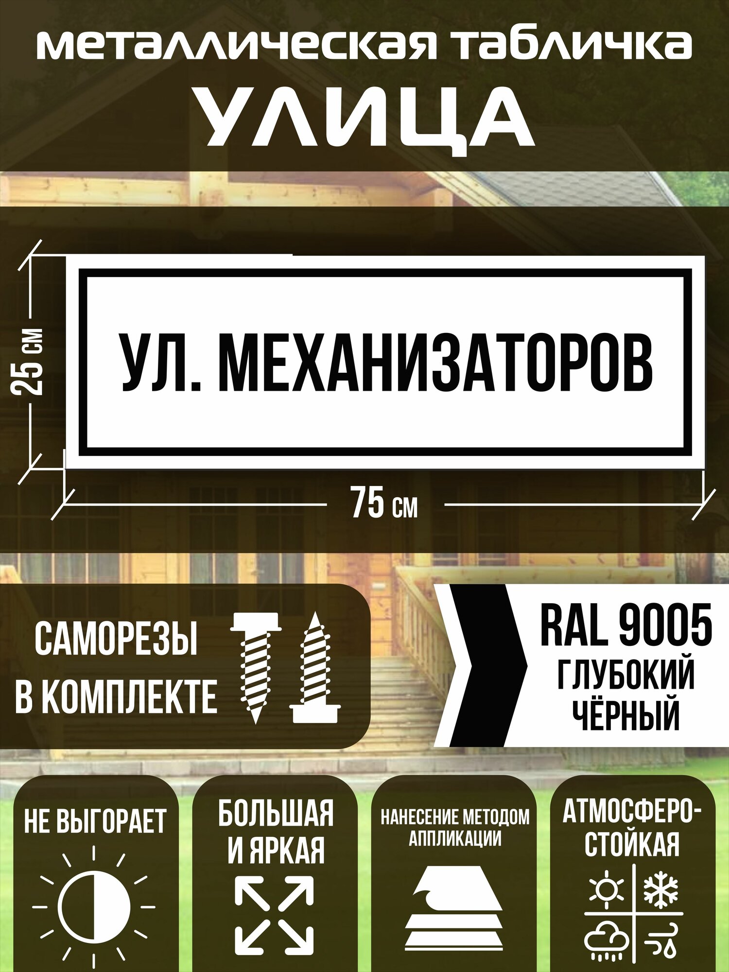 Адресная табличка на дом улица Механизаторов RAL 9005 черная